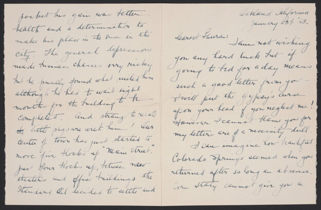 Alice Shinn, Oakland, California, to Laura Gilpin. January 23, 1923 ...