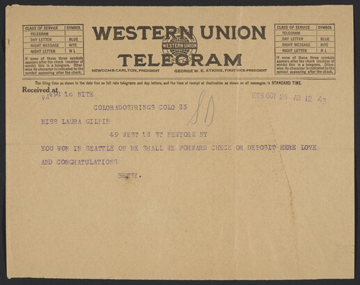 Betsy [Elizabeth Forster], Colorado Springs, Colorado, to Laura Gilpin ...