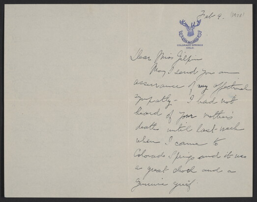 Mary Rozet Smith, Colorado Springs, Colorado, to Laura Gilpin. February ...
