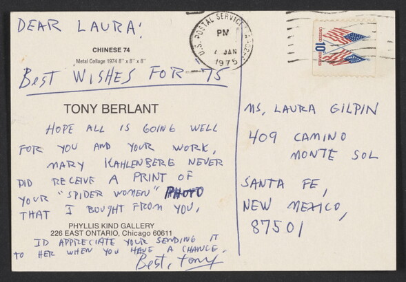 Tony Berlant to Laura Gilpin. January 1, 1975. | Amon Carter Museum of ...