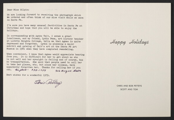 Chris Pettey to Laura Gilpin. December, 1978. | Amon Carter Museum of ...
