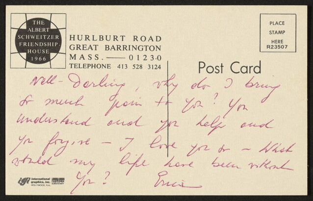 Erica Anderson, Great Barrington, Massaschusetts, to Nell Dorr. n.d ...