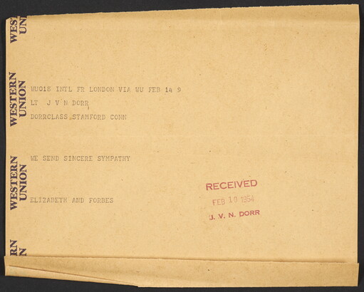 Elizabeth and Forbes, London, England, to John Van Nostrand Dorr ...