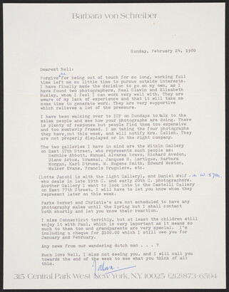 Barbara von Schreiber, New York, New York, to Nell Dorr, February 24 ...