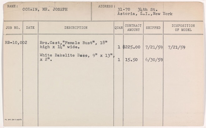 Client Card [Corwin, Joseph, Astoria, Long Island, NY] | Amon Carter ...