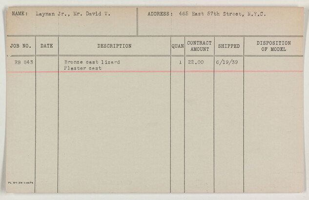 Client Card [Layman, David T., New York City, NY] | Amon Carter Museum ...