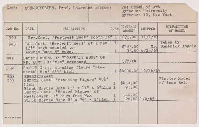 Client Card [Schmeckebier, Laurence, School of Art, Syracuse University ...