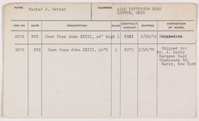 Client Card [Setter, J., Dayton, OH; Darby, J., Marcy, NY] | Amon ...