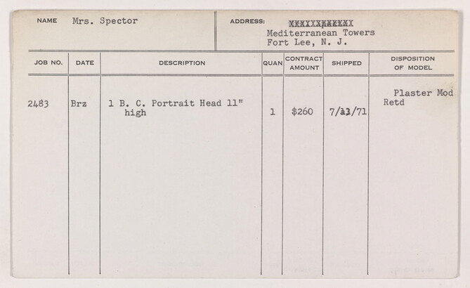 Client Card [Spector, Fort Lee, NJ] | Amon Carter Museum of American Art