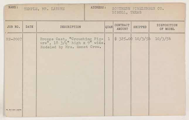 Client Card [Temple, Latane, Southern Pinelumber Co., Diboll, TX ...