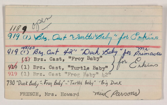 Customer Card [French, Howard; Parsons; Erkins; Primavera] | Amon ...