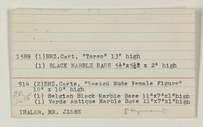 Customer Card [Thaler, Jesse] | Amon Carter Museum of American Art