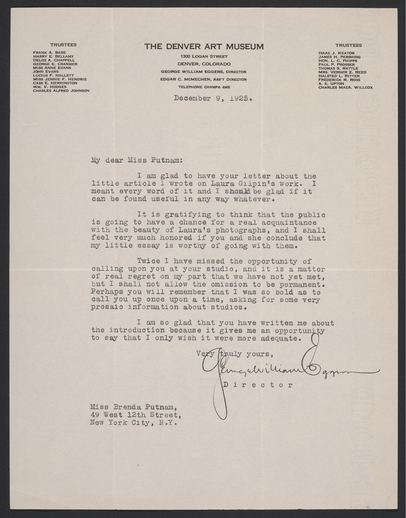 George William Eggers, Director, The Denver Art Museum, Denver ...