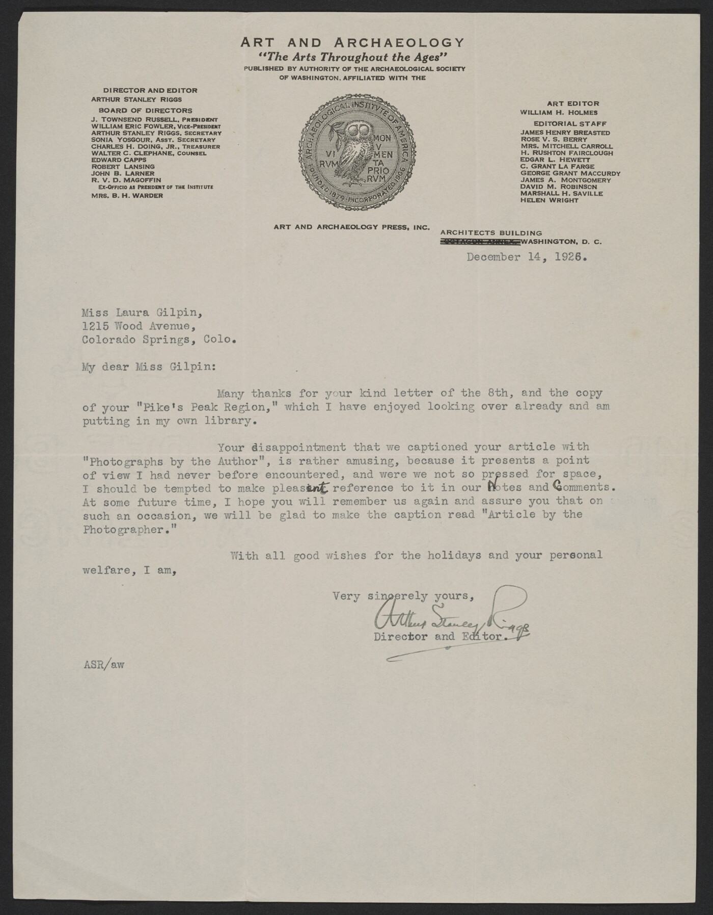 Arthur Stanley Riggs, Director, Art and Archaeology Press, Washington ...