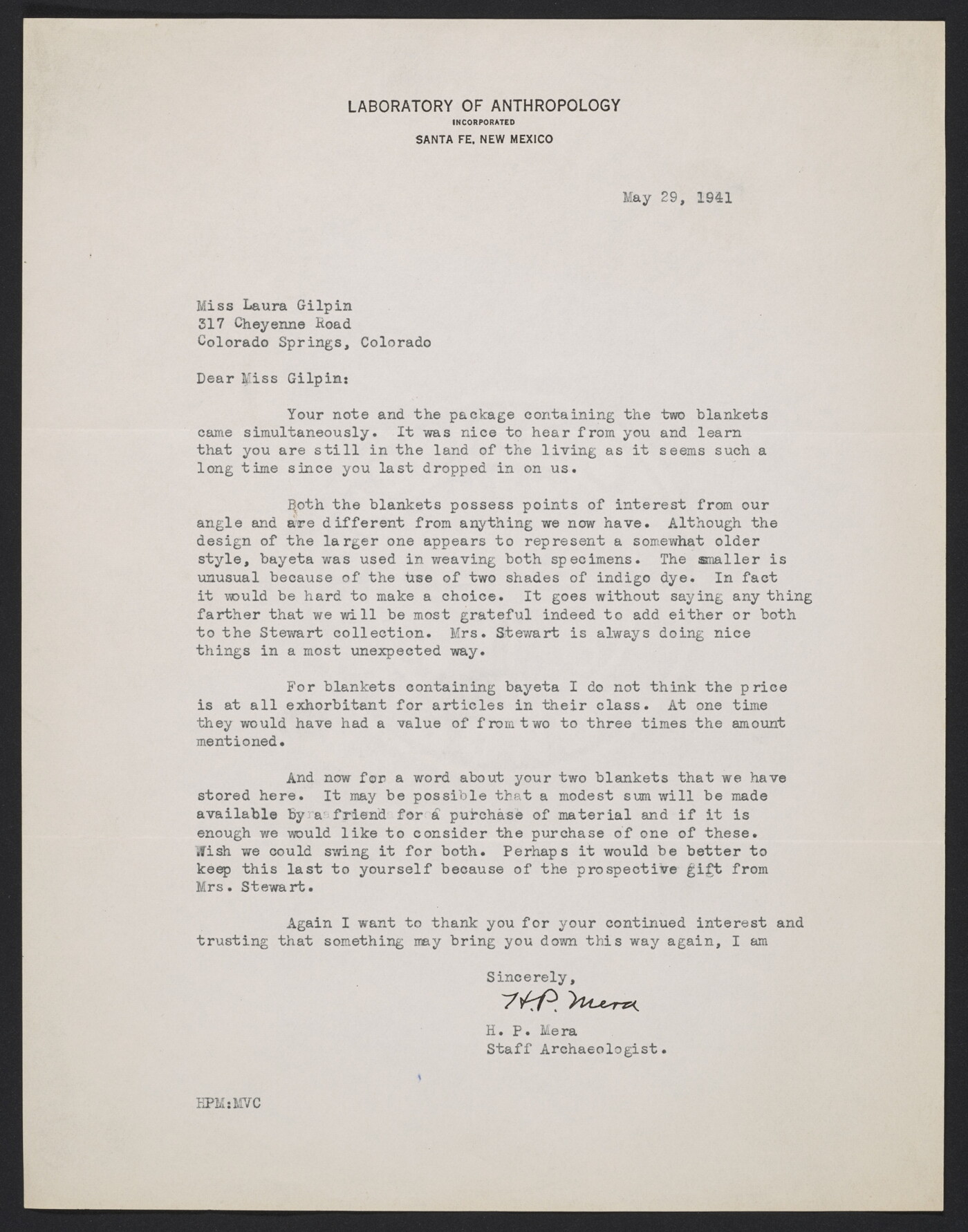 H. P. Mera, Staff Archaeologist, Laboratory of Anthropology, Santa Fe ...