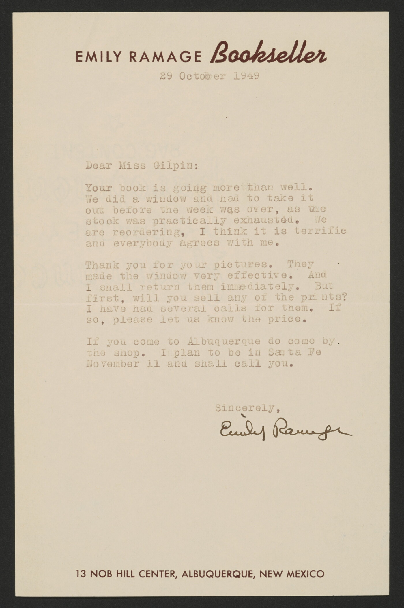 Emily Ramage, Emily Ramage Bookseller, Albuquerque, New Mexico, to ...