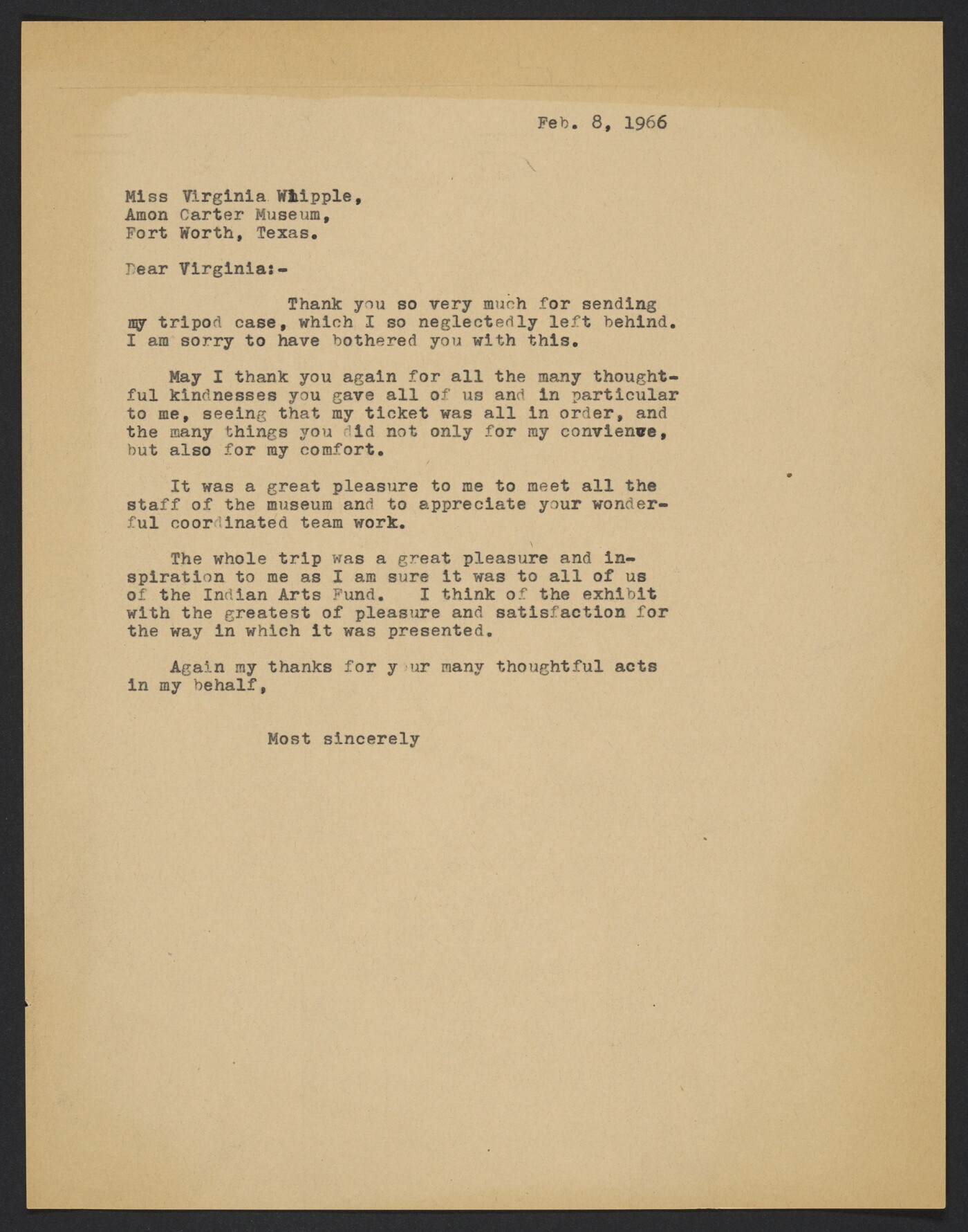 Laura Gilpin, Santa Fe, New Mexico, to Virginia Whipple, Amon Carter ...