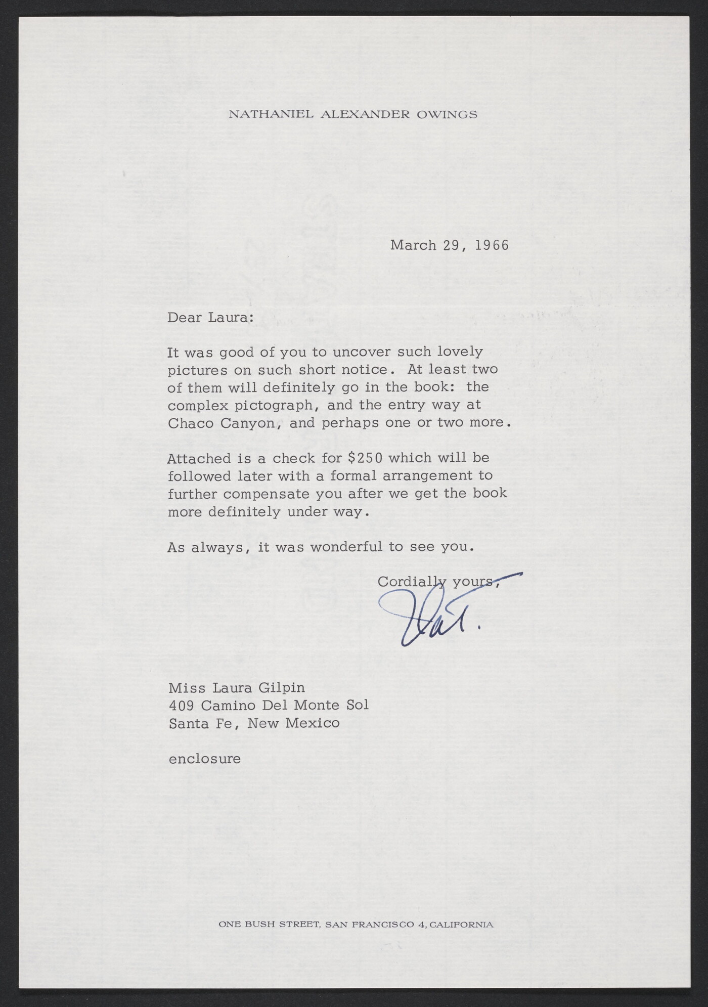 Nathaniel Owings, San Francisco, California, to Laura Gilpin. March 29 ...