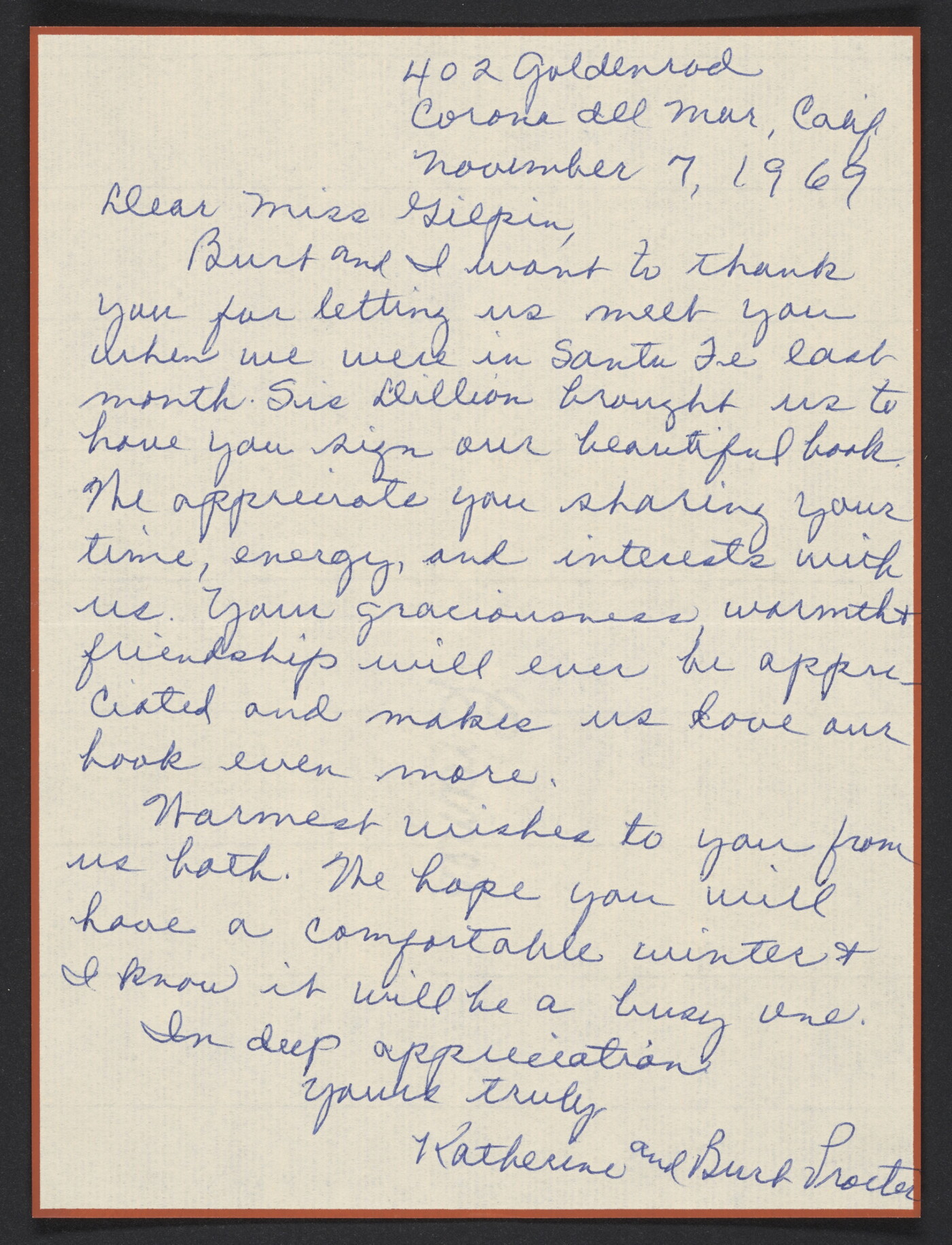 Katherine and Burk Proctor, Corona del Mar, California, to Laura Gilpin ...