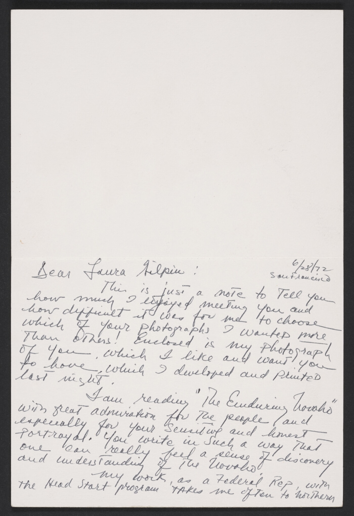 Louise Gilbert, San Francisco, California, to Laura Gilpin. June 28 ...