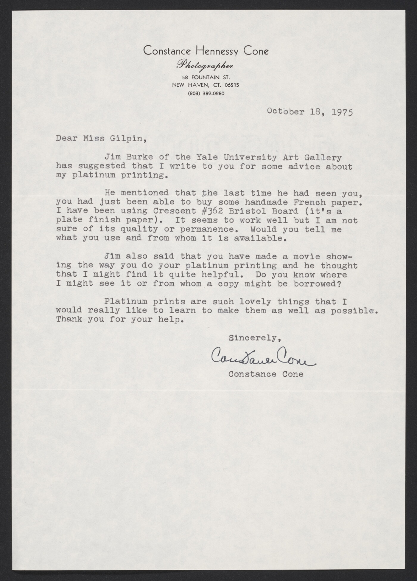 Constance Cone, Photographer, New Haven, Connecticut, to Laura Gilpin ...