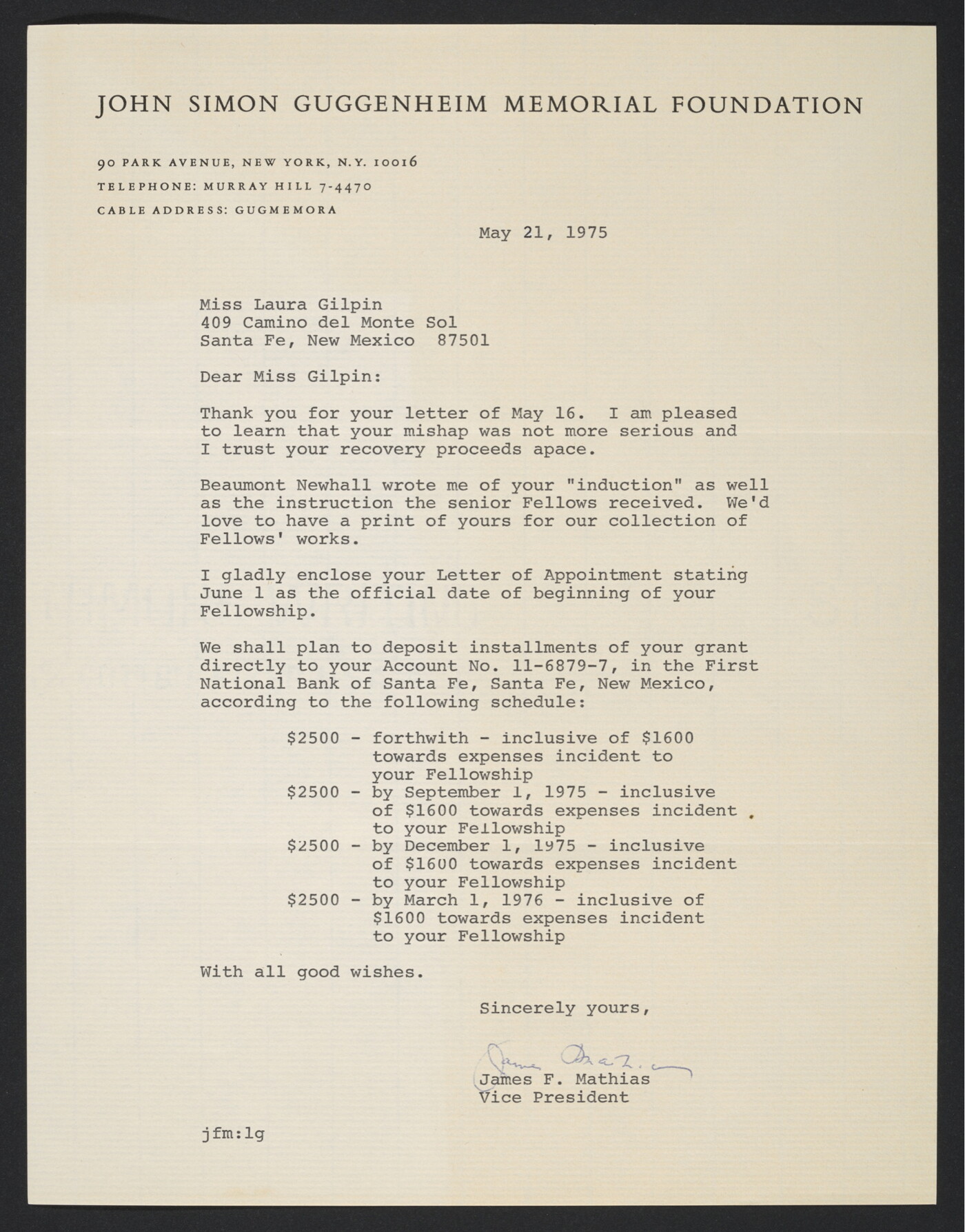 James F. Mathias, Vice-President, John Simon Guggenheim Memorial ...