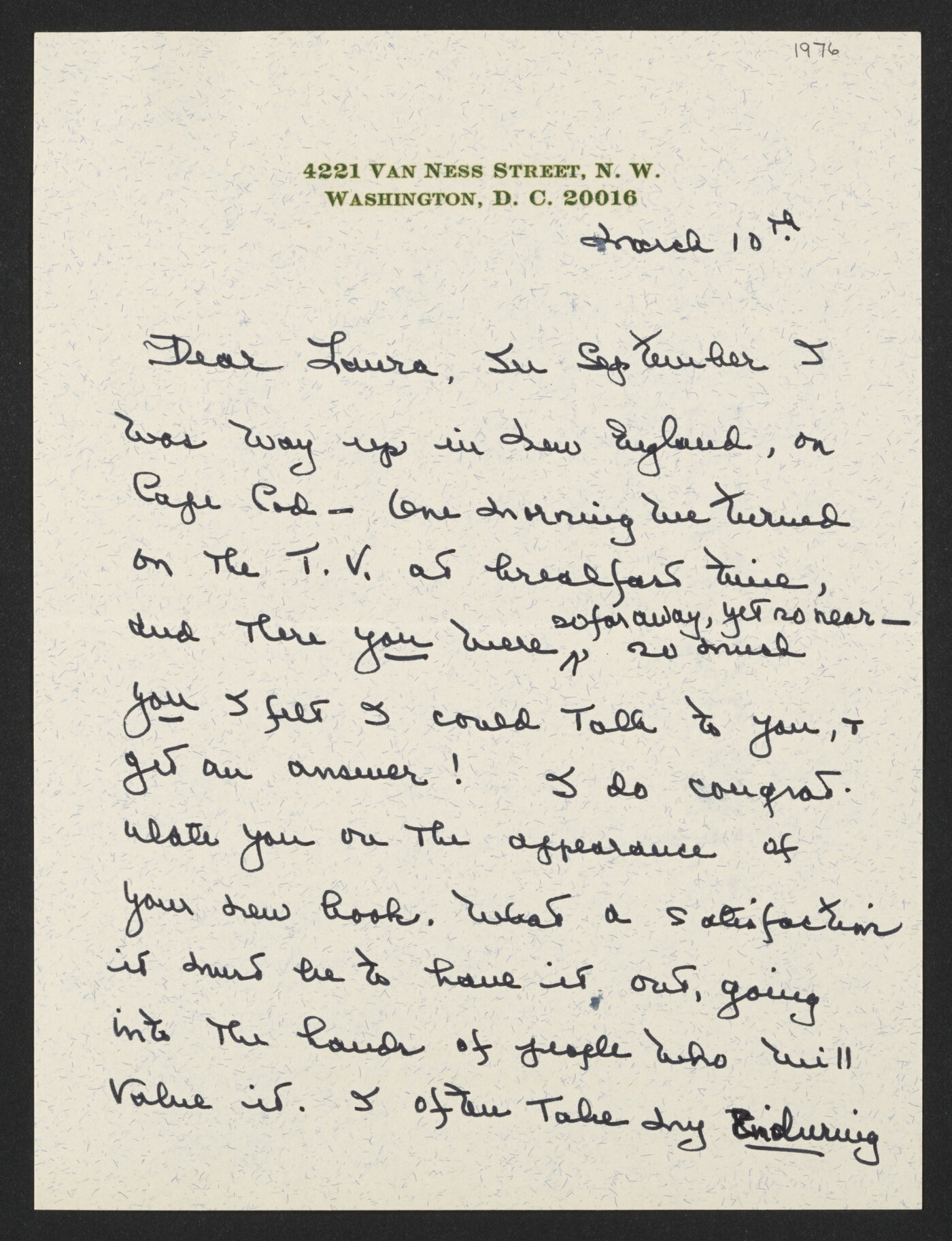 Marie Willcox Abbott, Washington, D. C., to Laura Gilpin. March 10 ...