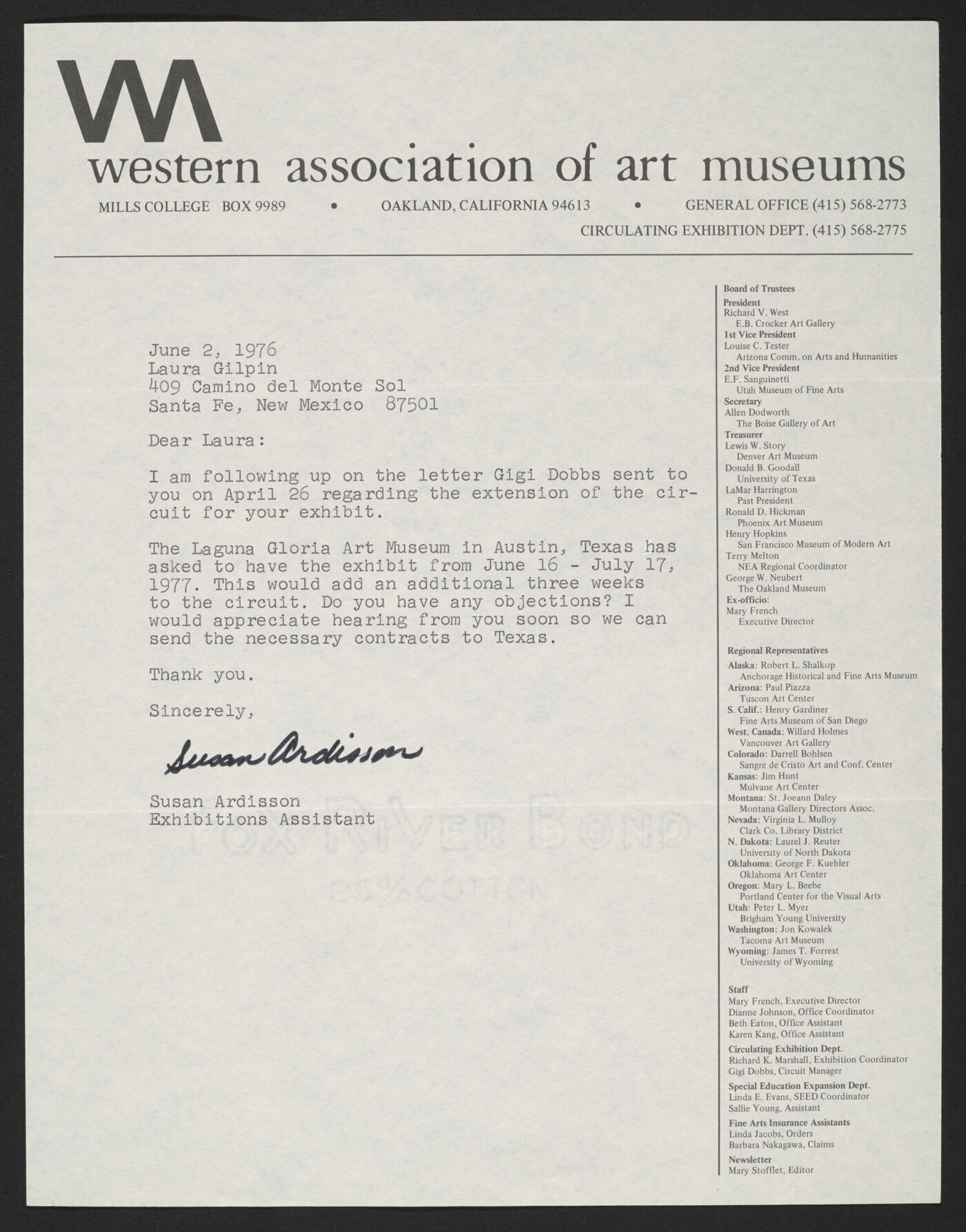 Susan Ardisson, Exhibitions Assistant, Western Association of Art ...