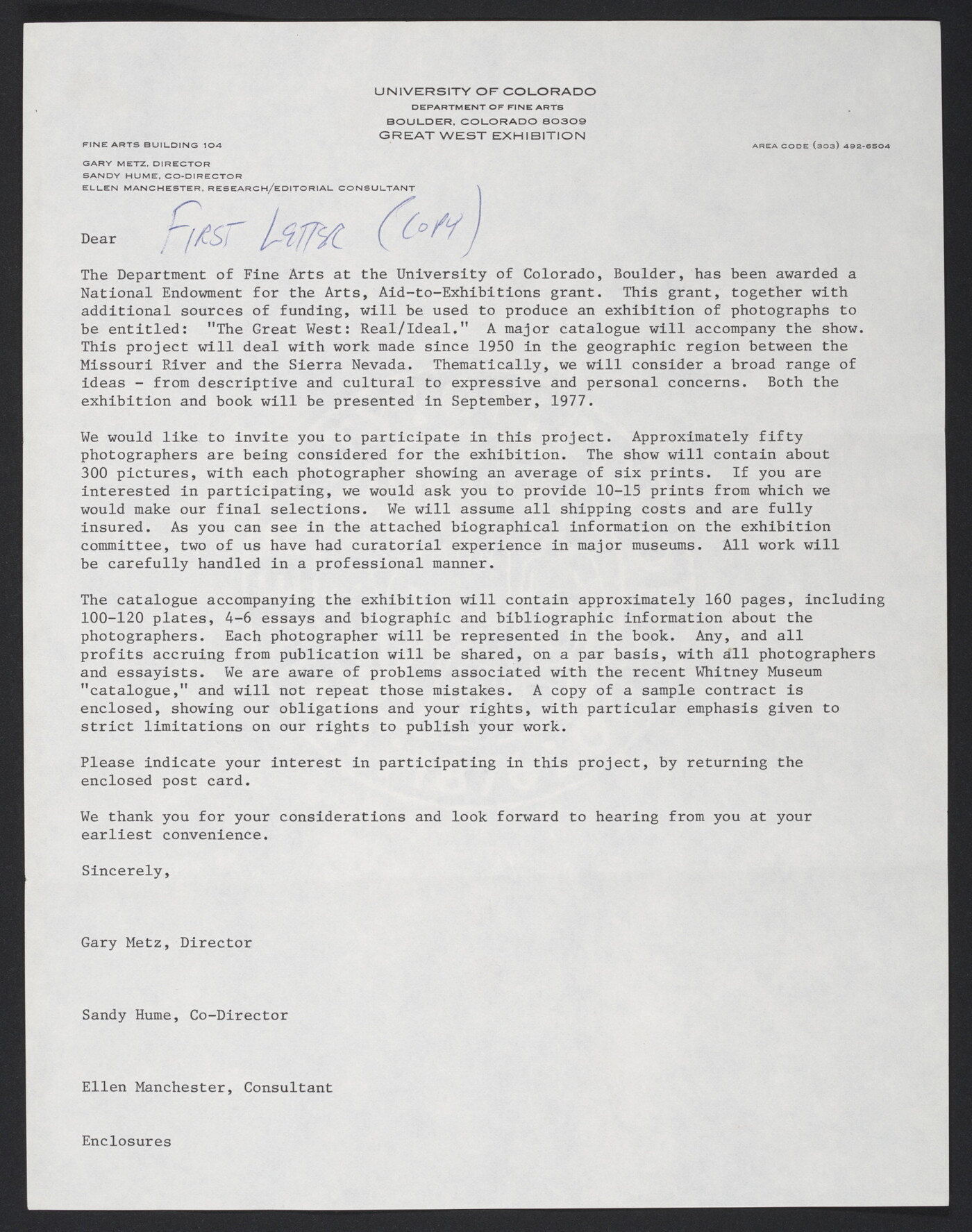 Gary Metz, Director, Sandy Hume, Co-Director, Ellen Manchester ...