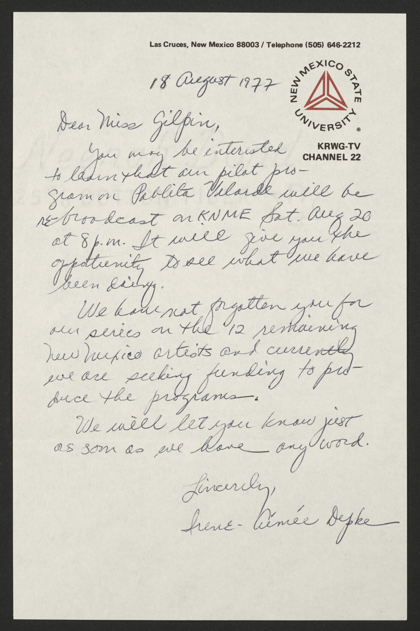 Irene Aimée Depke, KRWG-TV CHANNEL 22, New Mexico State University ...