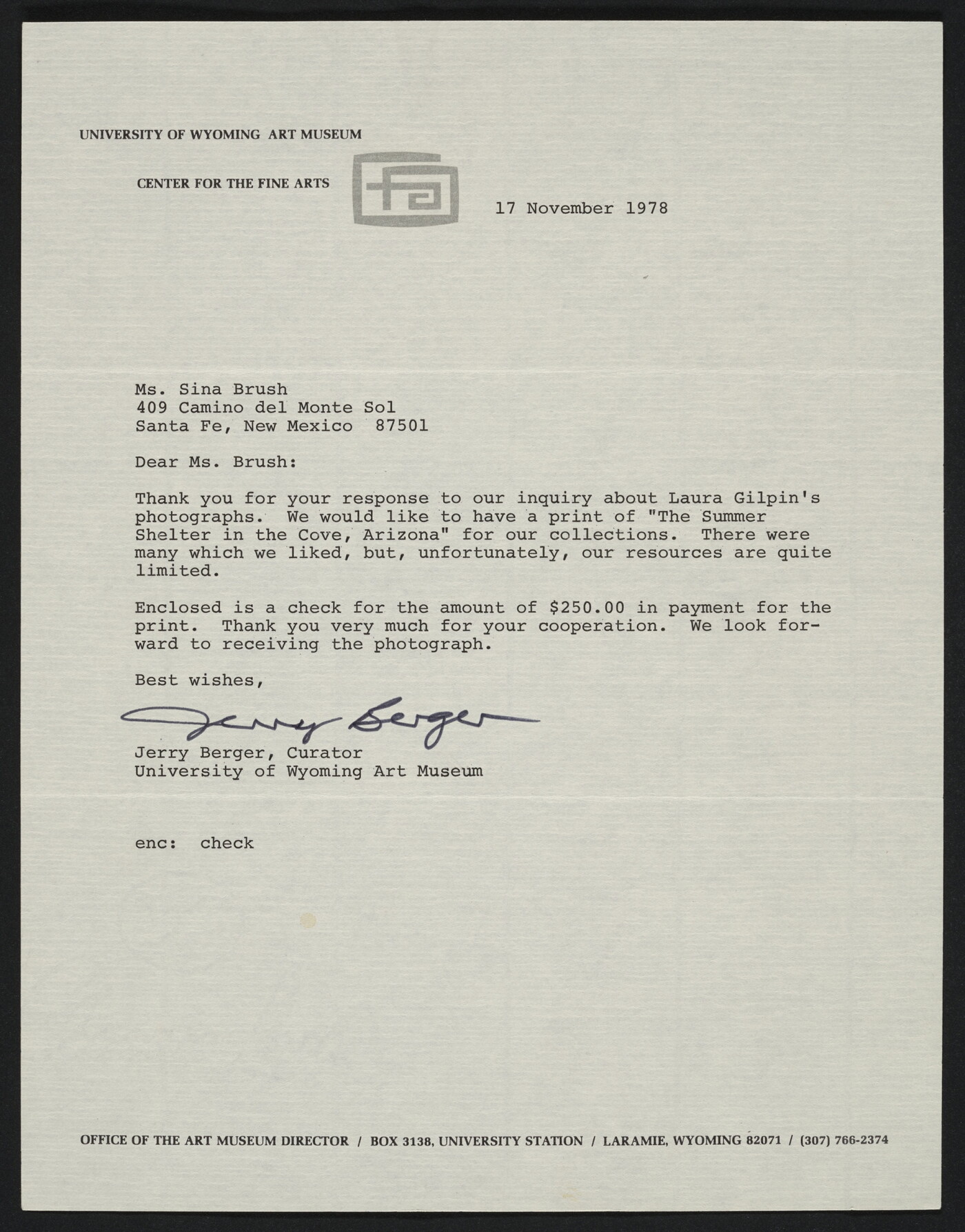 Jerry Berger, Curator, University of Wyoming Art Museum, Laramie ...