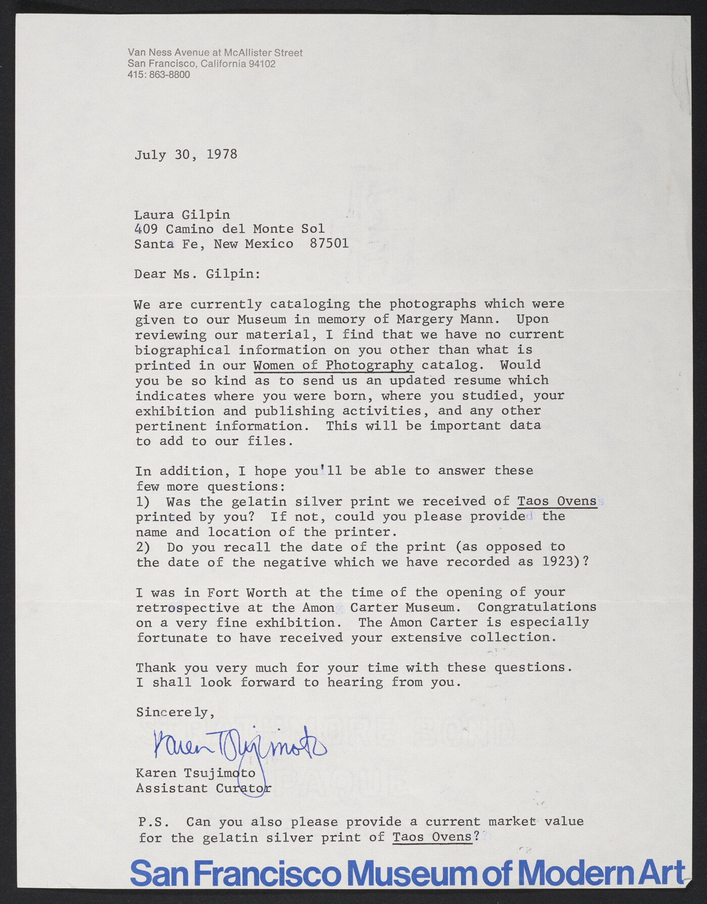 Karen Tsujimoto, Assistant Curator, San Francisco Museum of Modern Art ...