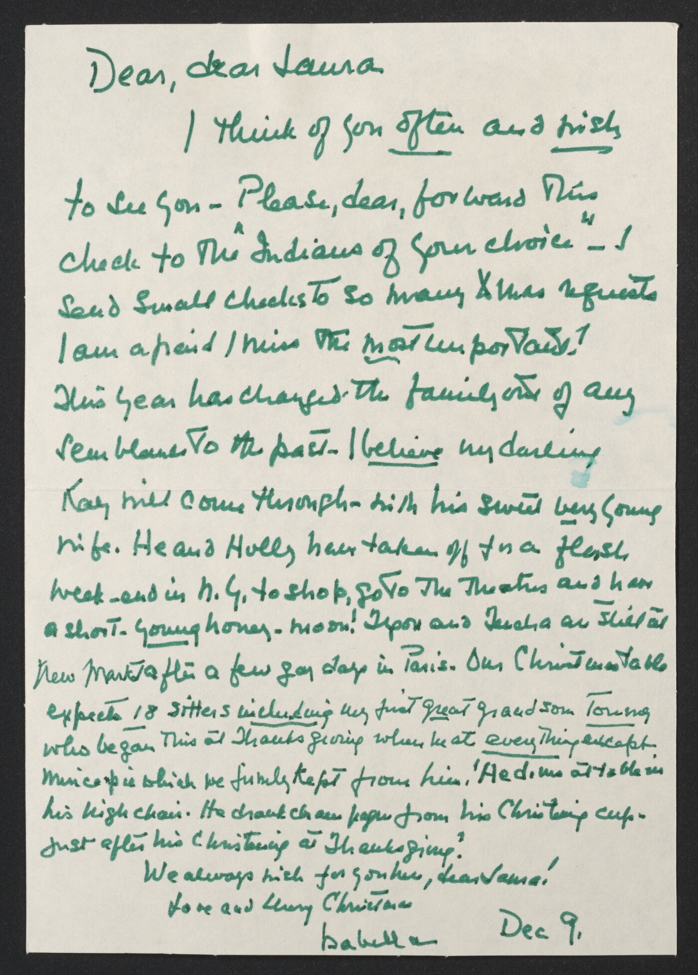 Isabella Tyson Gilpin, Boyce, Virginia, to Laura Gilpin. December 9 ...