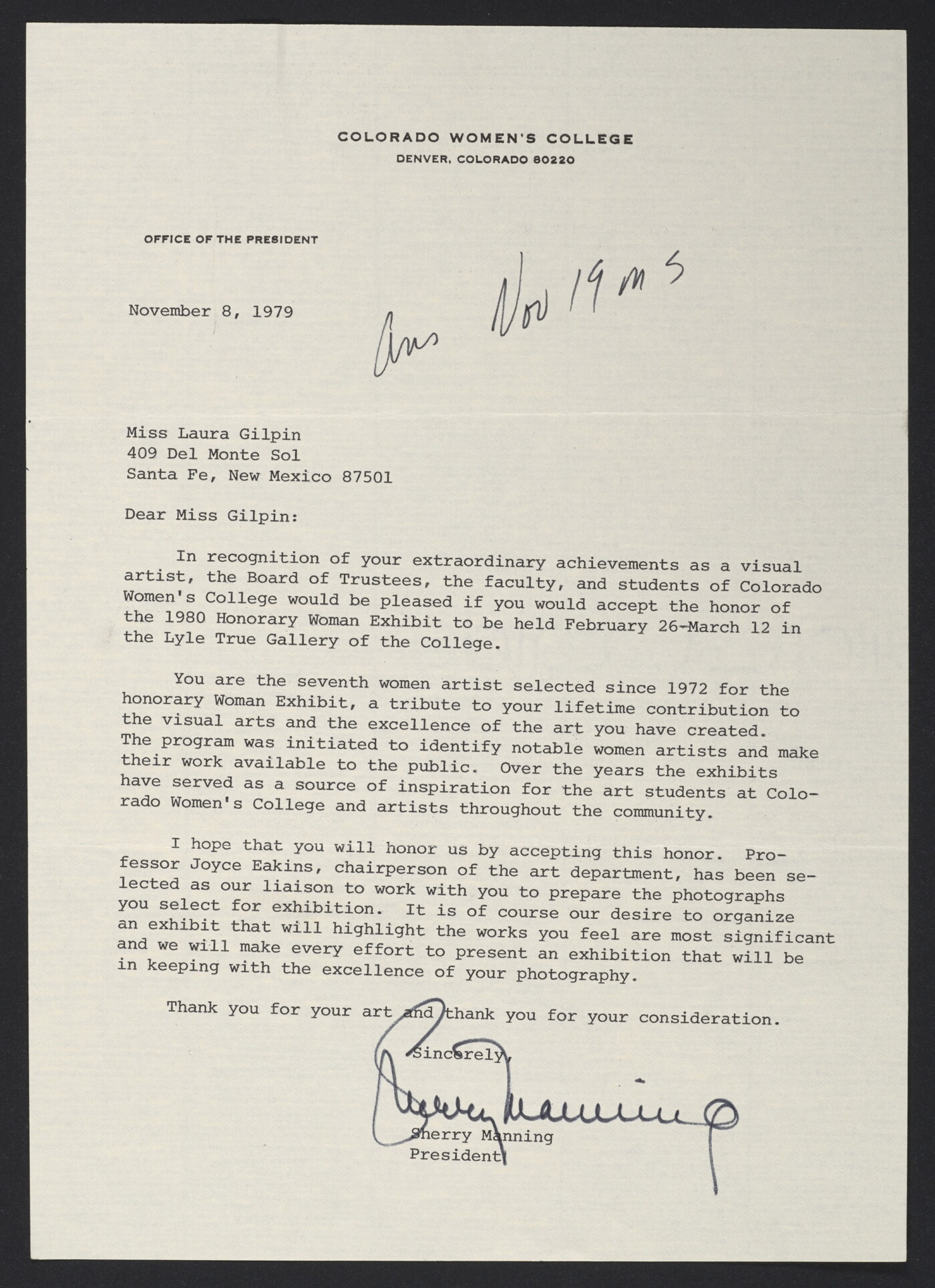 Sherry Manning, President, Colorado Women’s College, Denver, Colorado ...