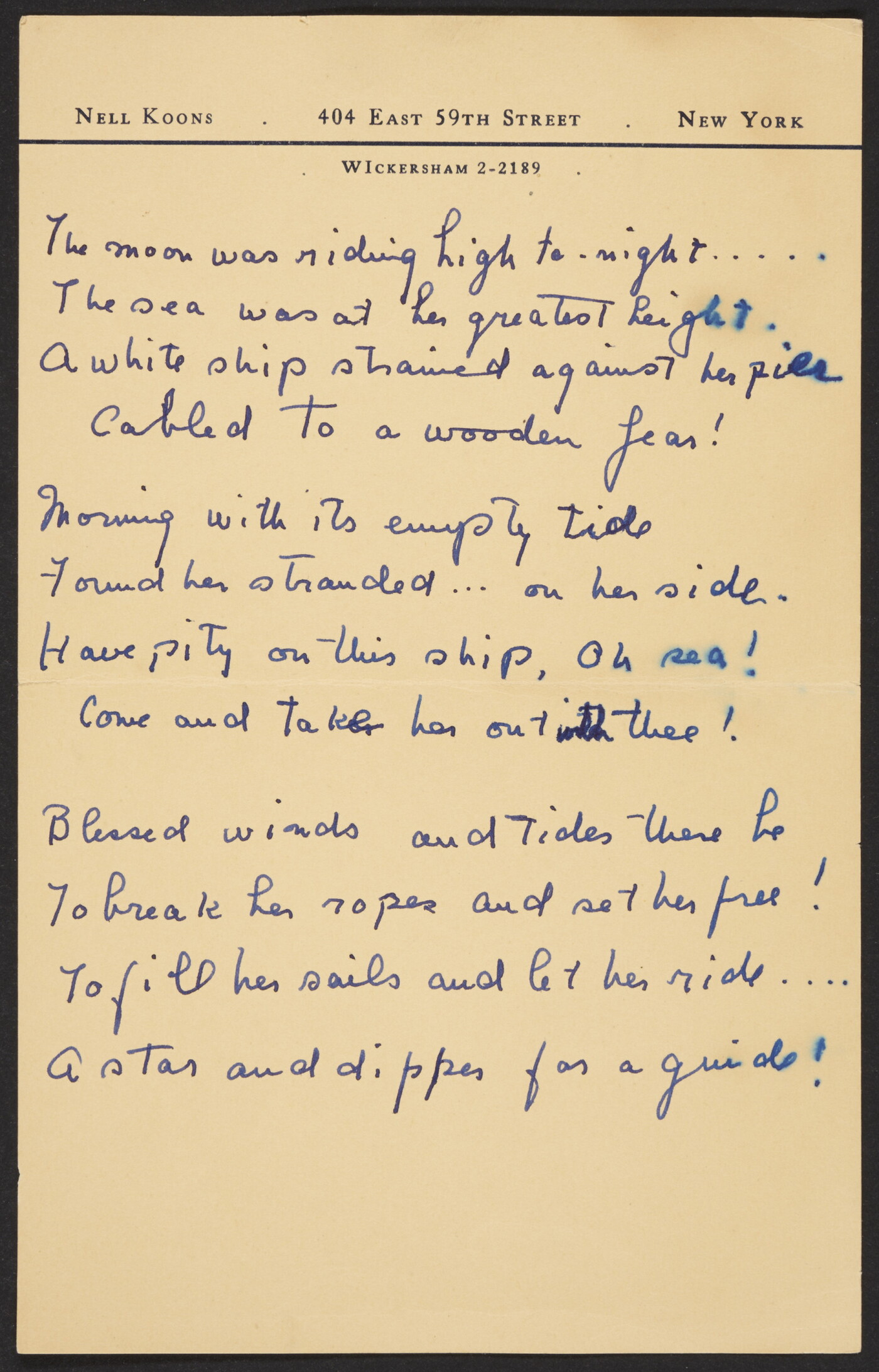 Poem on Nell Koons letterhead. n.d. | Amon Carter Museum of American Art