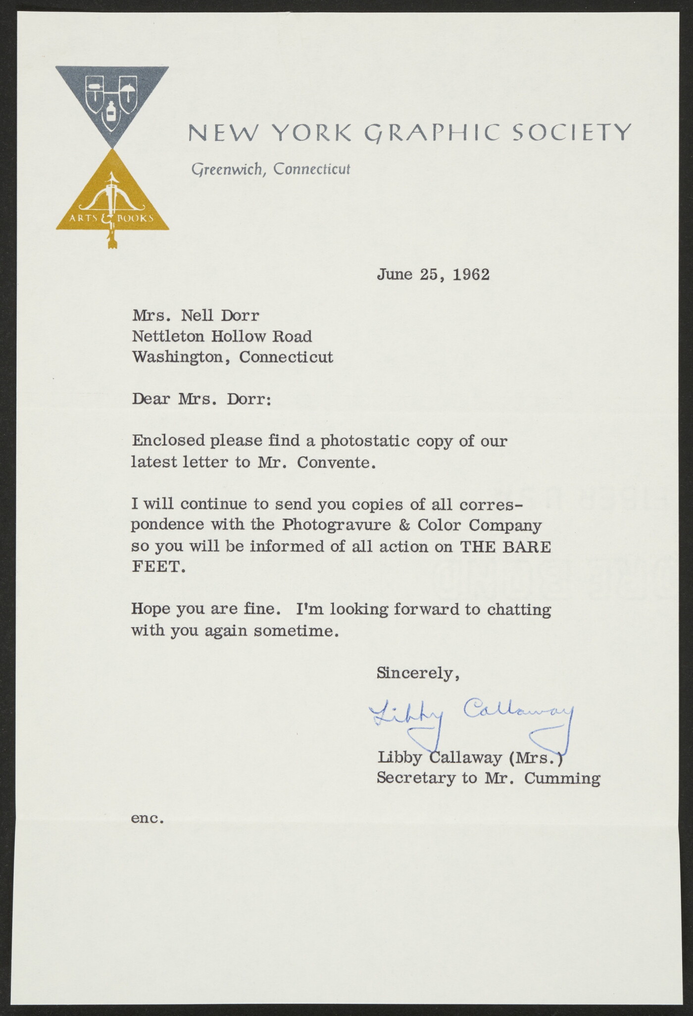 Libby Calloway, Secretary to Mr. Cumming, New York Graphic Society Ltd ...