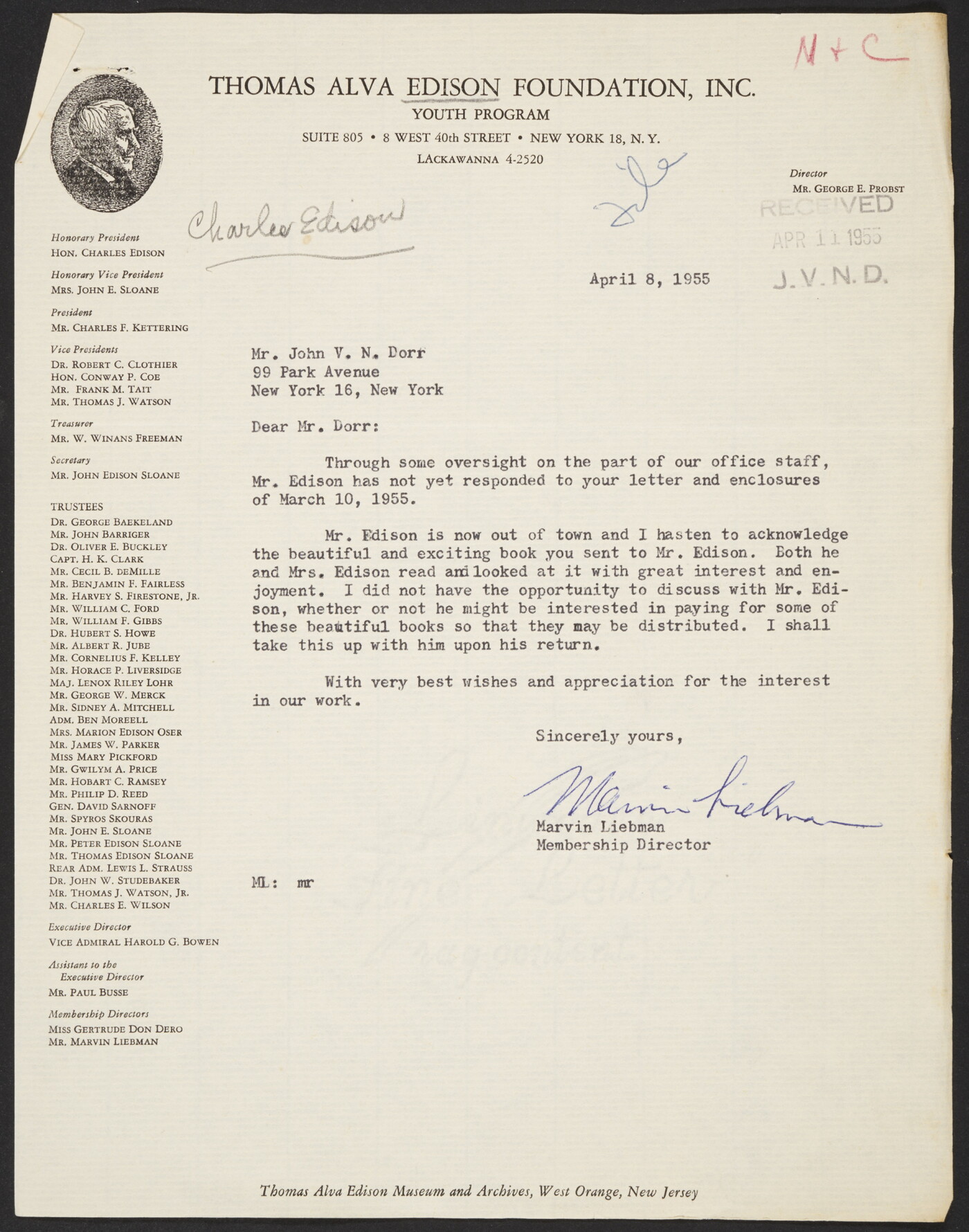 Marvin Liebman, Membership Director, Thomas Alva Edison Foundation, Inc ...