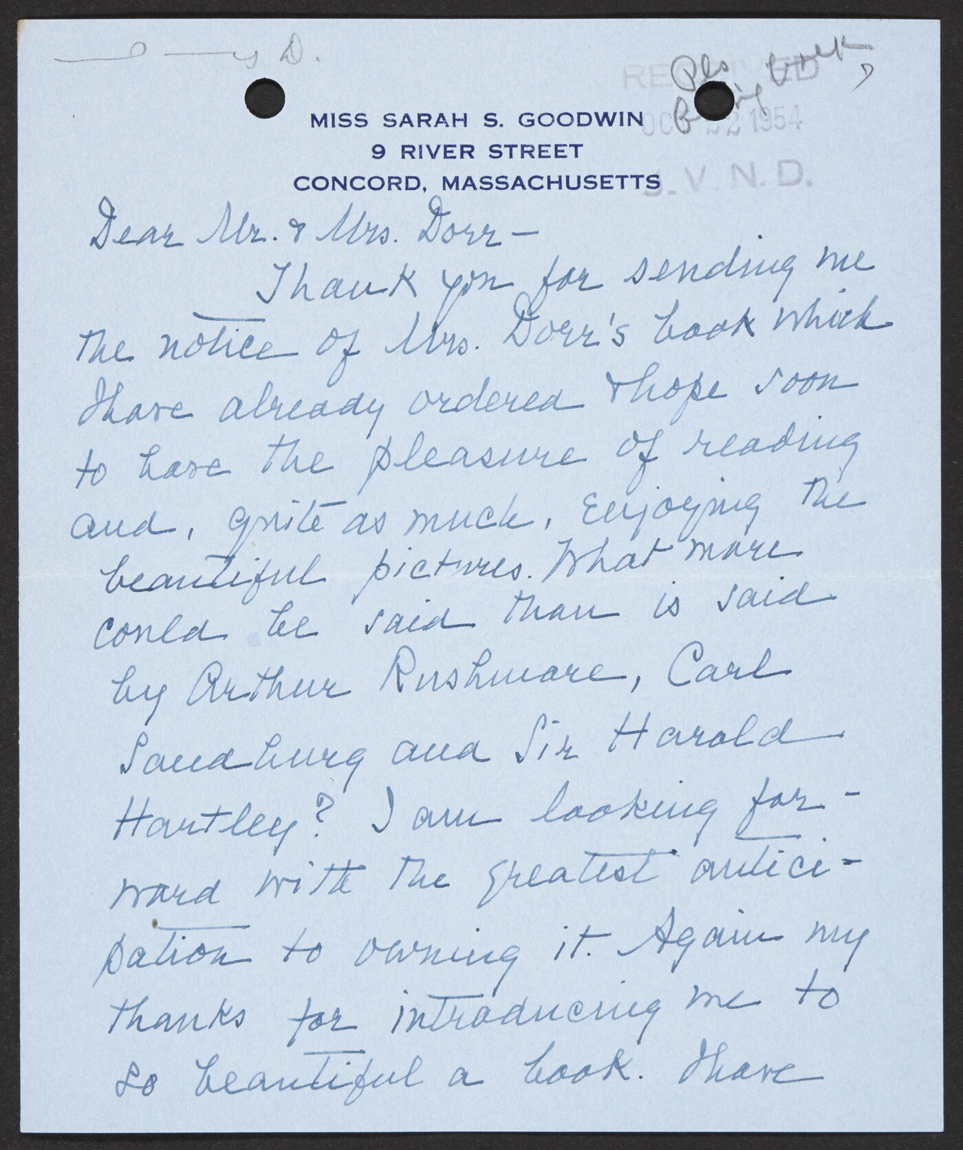 Sarah S. Goodwin, Concord, Massachusetts, to John and Nell Dorr ...