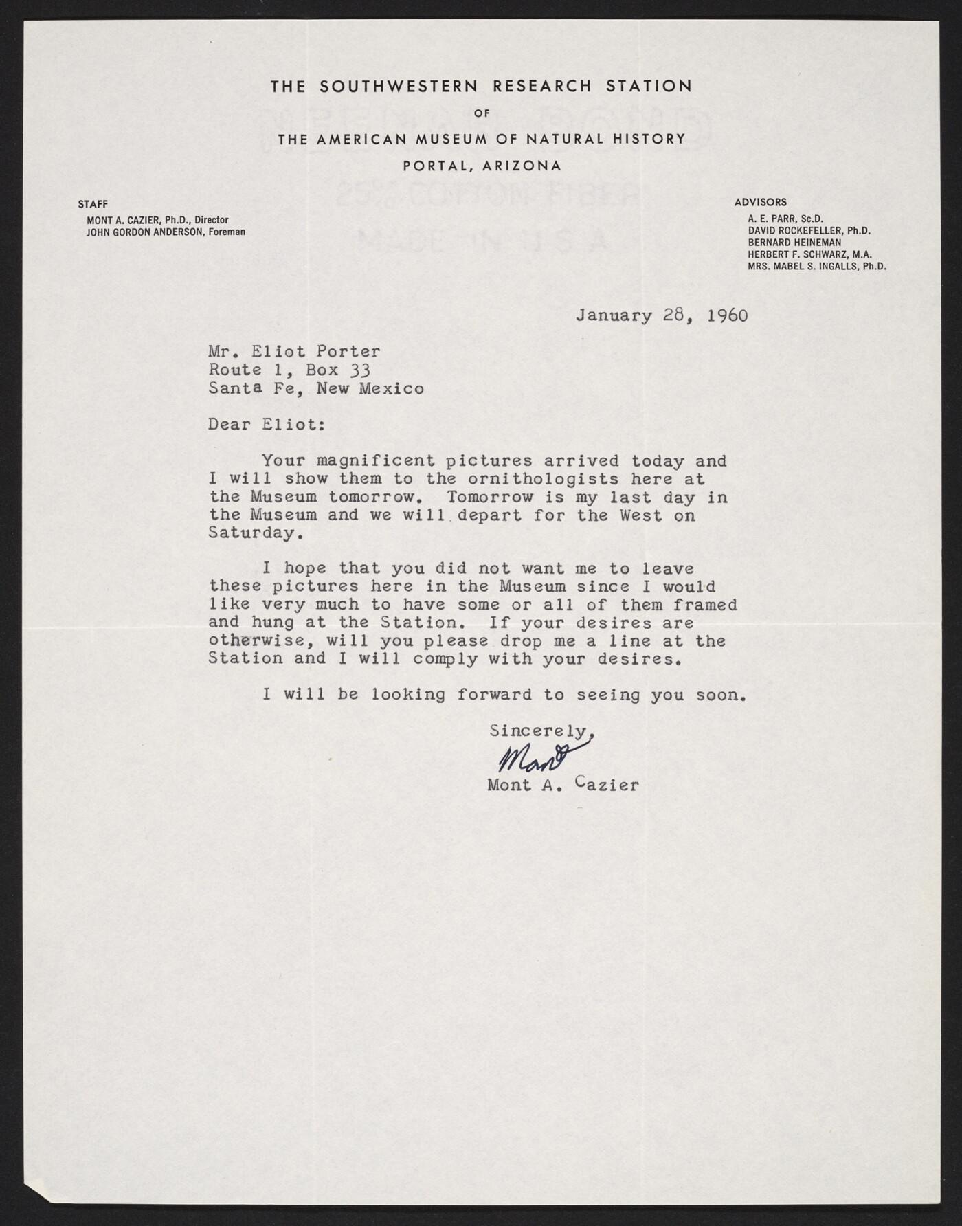 Mont A. Cazier, Director, The Southwestern Research Station of The ...