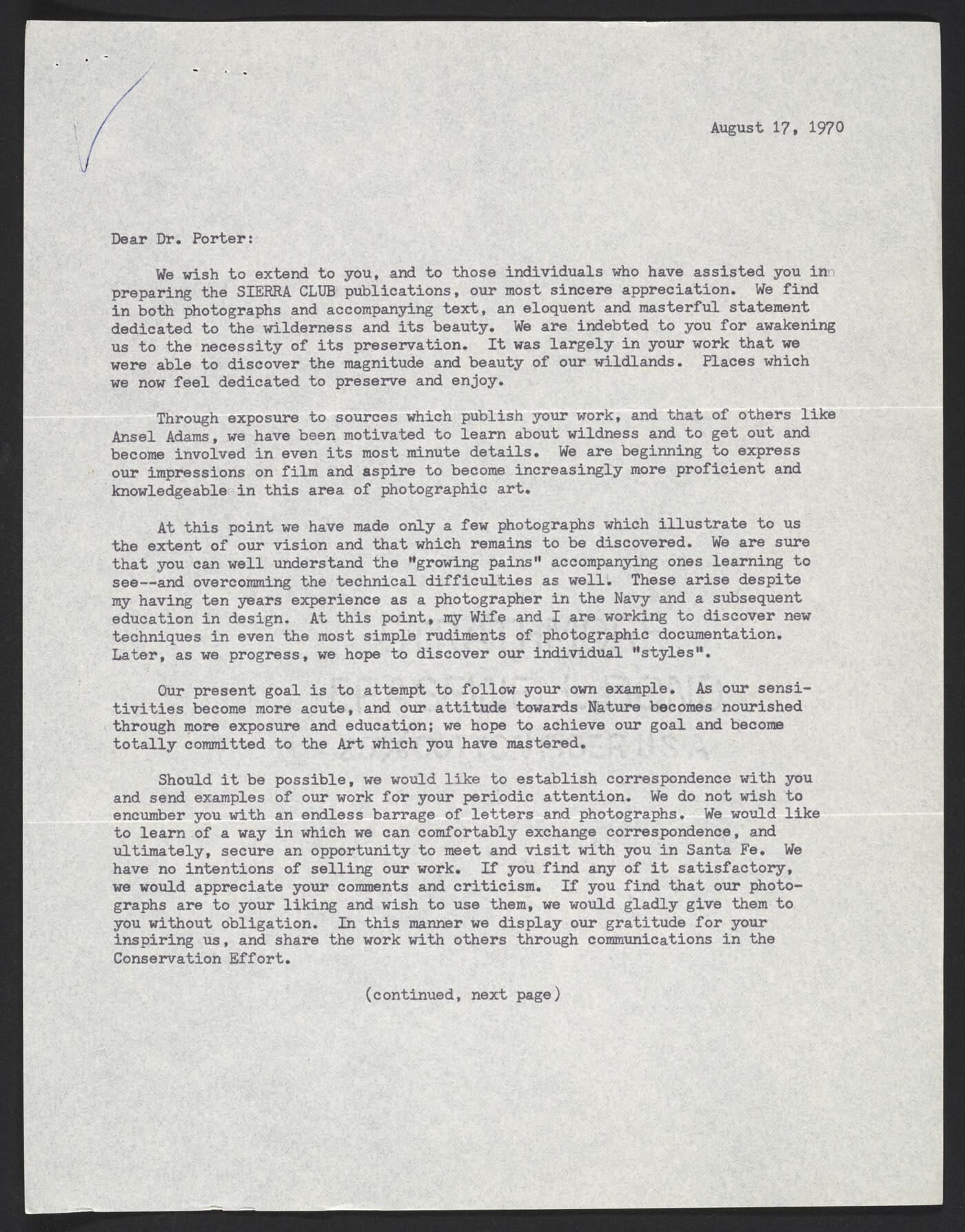 Mel and Jan Schockner, Hollywood, California, to Eliot Porter. August ...