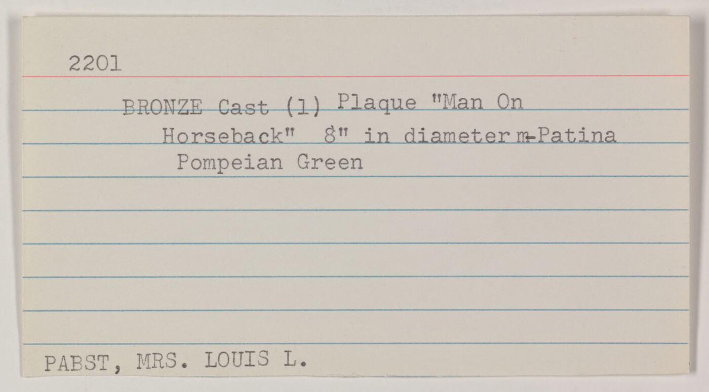 Customer Card [Pabst, Louis L.] | Amon Carter Museum of American Art