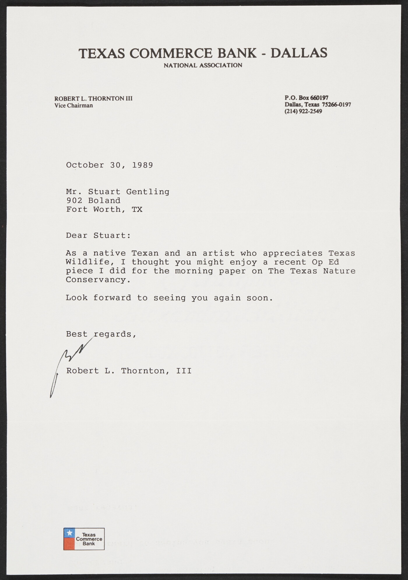 Robert L. Thornton, III, Vice Chairman, Texas Commerce Bank, Dallas ...