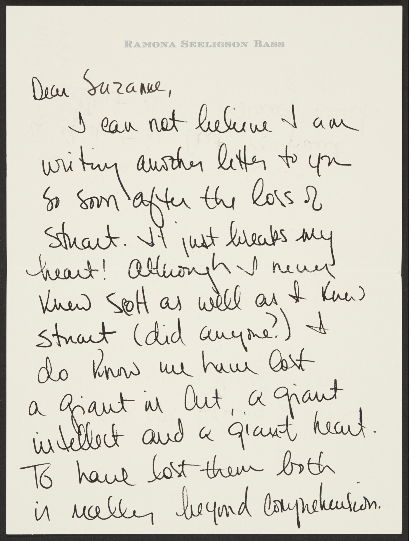 Ramona Seelingson Bass, Fort Worth, Texas, to Suzanne Gentling ...