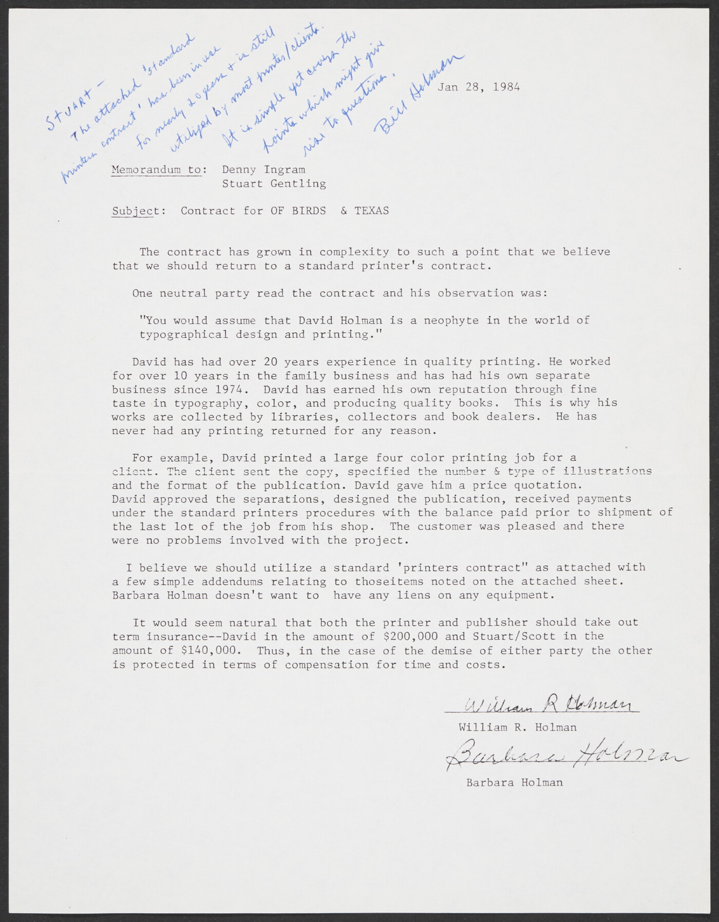 William R. Holman and Barbara Holman, to Denny Ingram and Stuart ...
