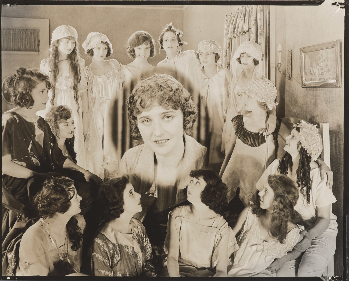 [Agnes Ayres portrait, surrounded by young women, "Forbidden Fruit ...
