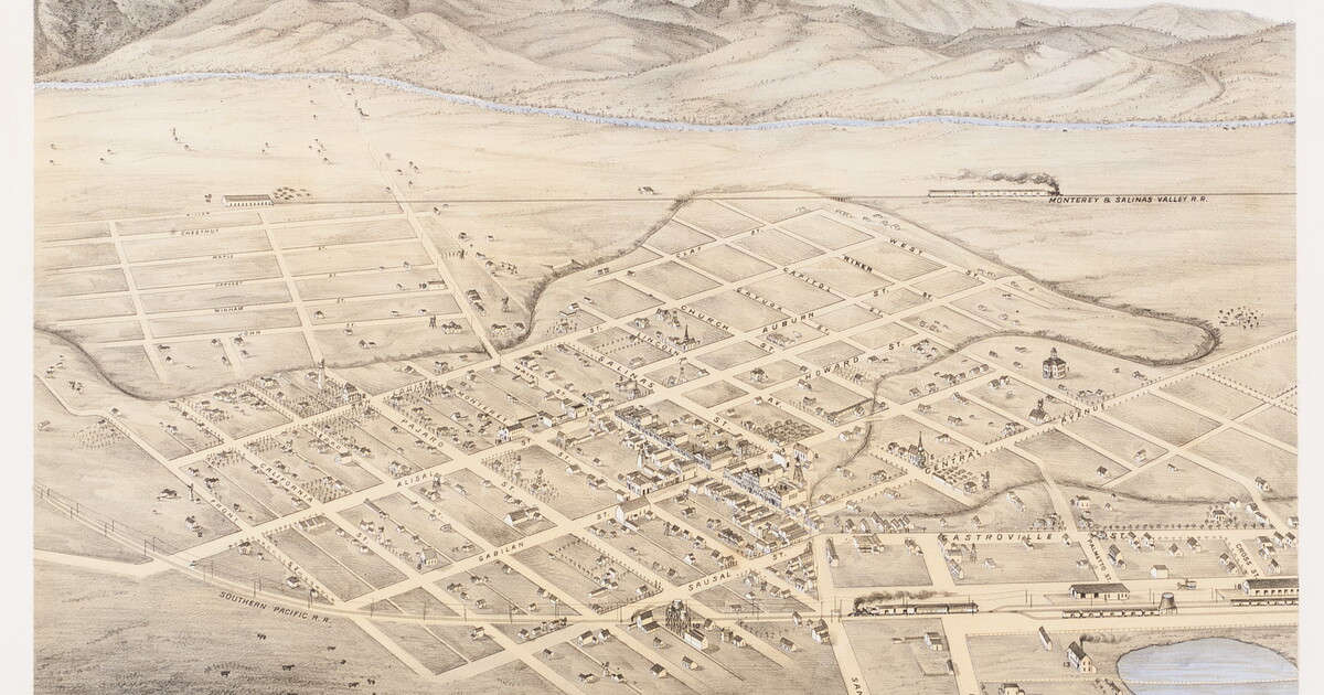 Birds Eye View of Salinas City, Monterey County Cal. 1875 | Amon Carter ...