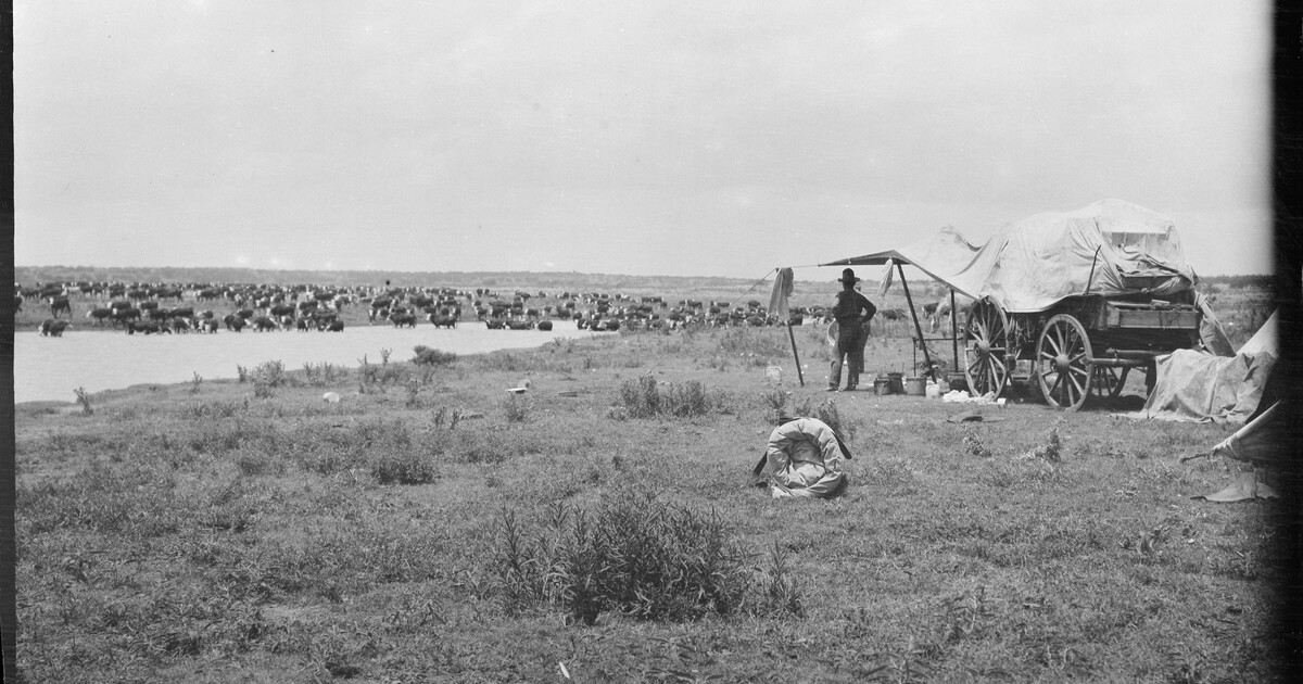 The JA chuck wagon camped on Cotton Wood Creek. JA Ranch, Texas. | Amon ...