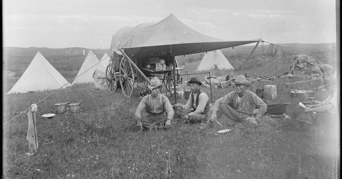 Three of the JA cowboys relaxing after a snack at the chuck wagon. JA ...