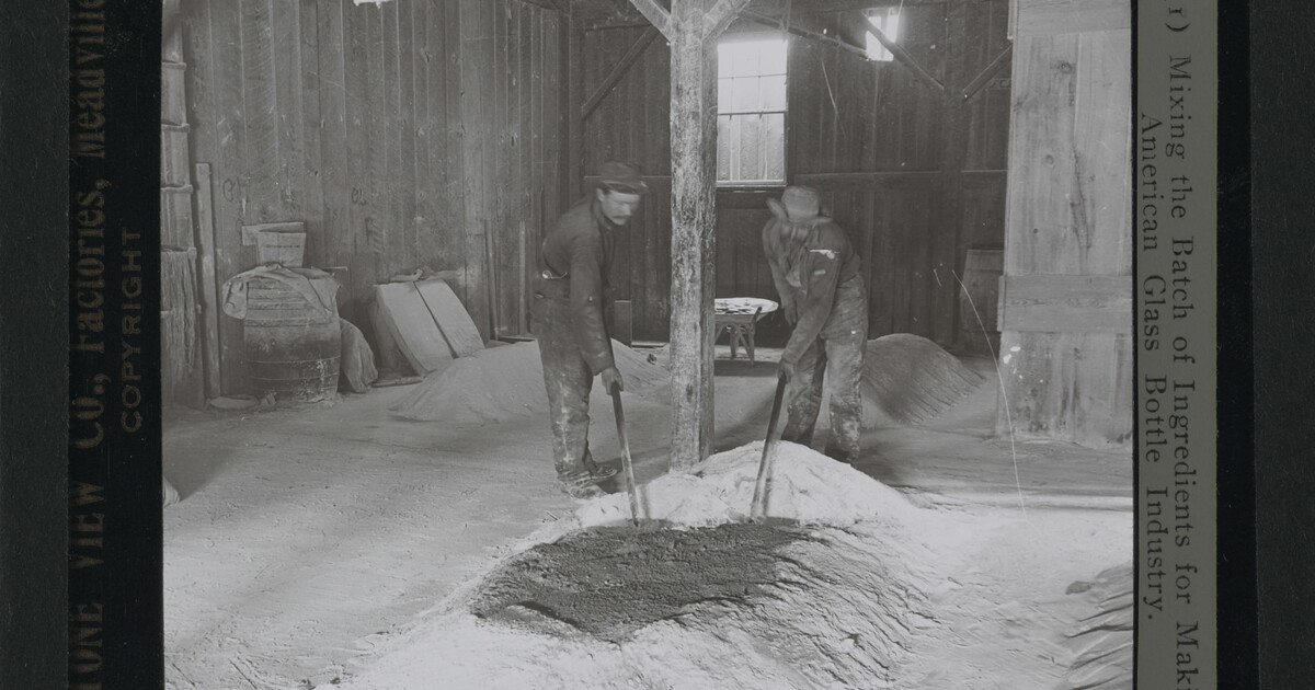 Mixing the Batch of Ingredients for Making Glass, American Glass Bottle ...