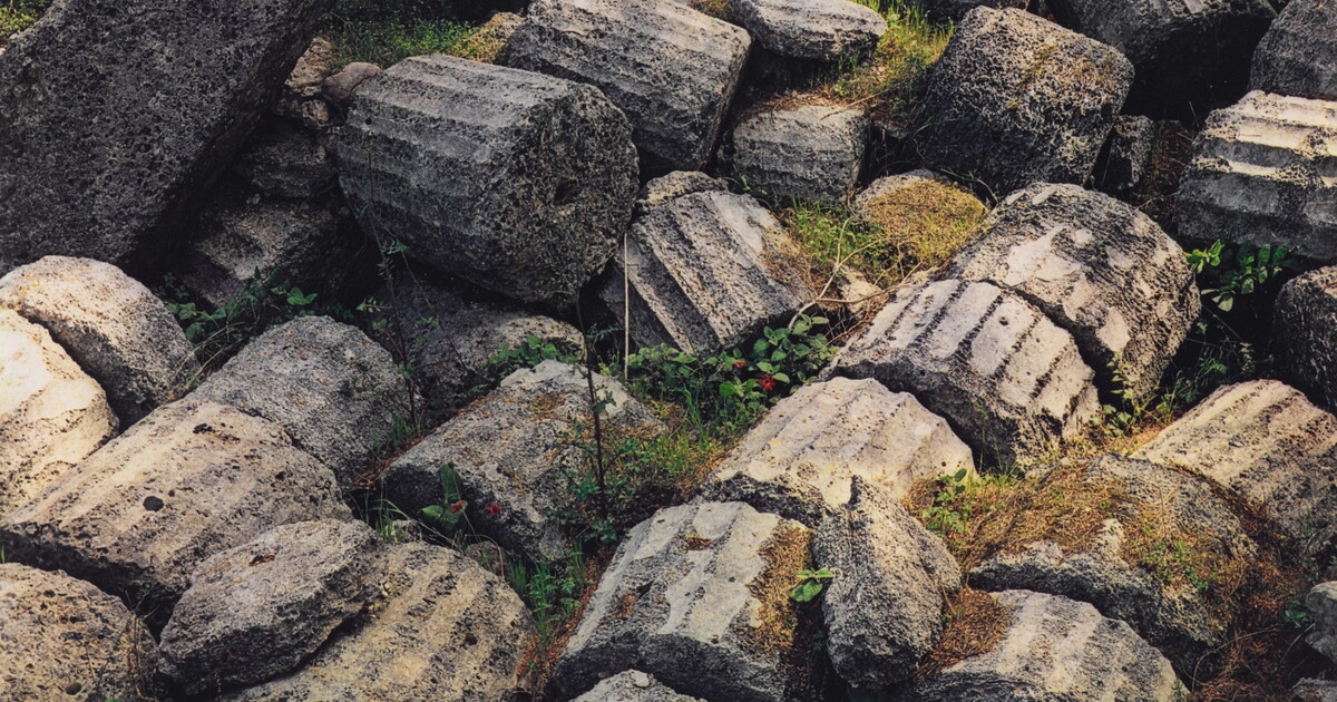 Fallen Columns in Front of Temple of Zeus, Olympia, Greece, April 14 ...